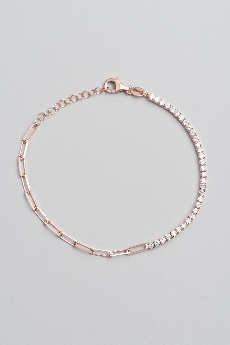 18 Ayar Rose Altın Kaplama Gümüş 19 Cm Su Yolu Zincir Bileklik 1106470145