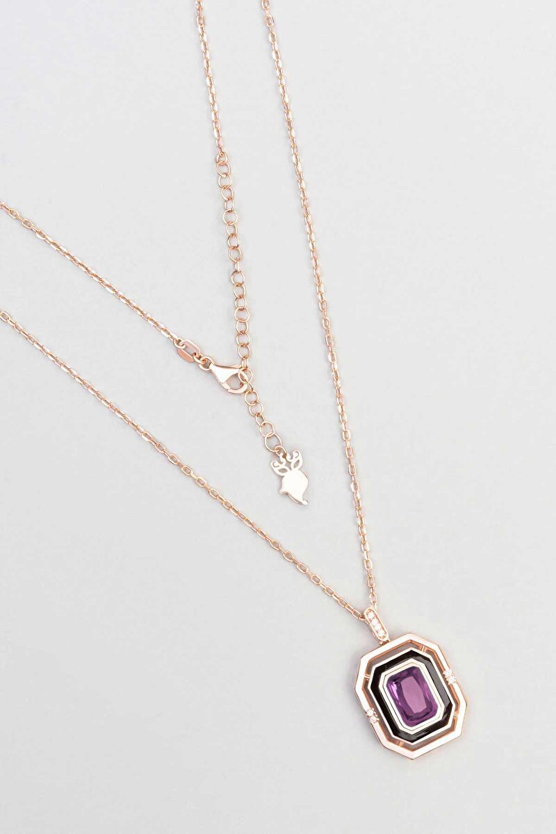 Mor Rengi Kristal Taşlı 18 Ayar Rose Altın Kaplama Gümüş 47 Cm ...