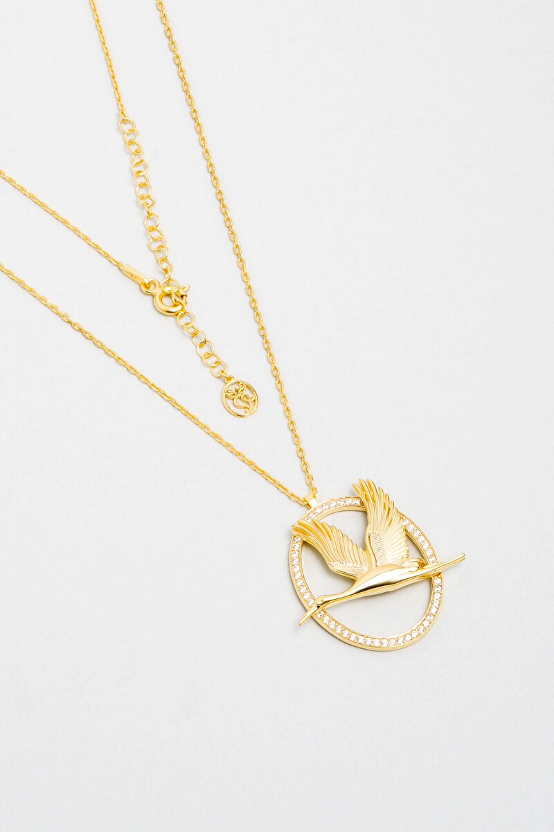 Turna Kuşu 18 Ayar Sarı Altın Kaplama 44 Cm Gümüş Kolye 1170910144