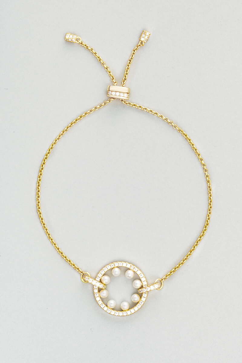 İnci Tanesi 18 Ayar Sarı Altın Kaplama Gümüş Ayarlanabilir Bileklik ...