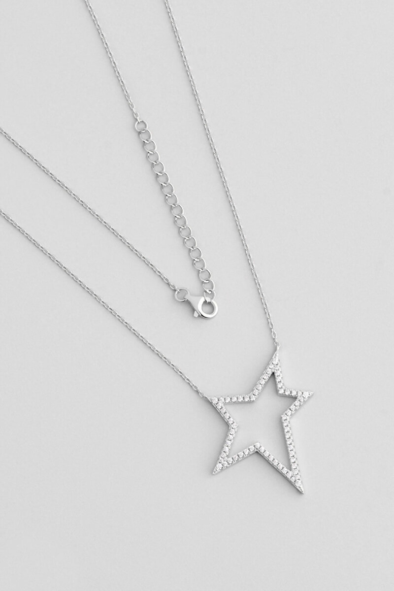 Star 18 Ayar Beyaz Altın Kaplama 44 Cm Gümüş Kolye 5139890199