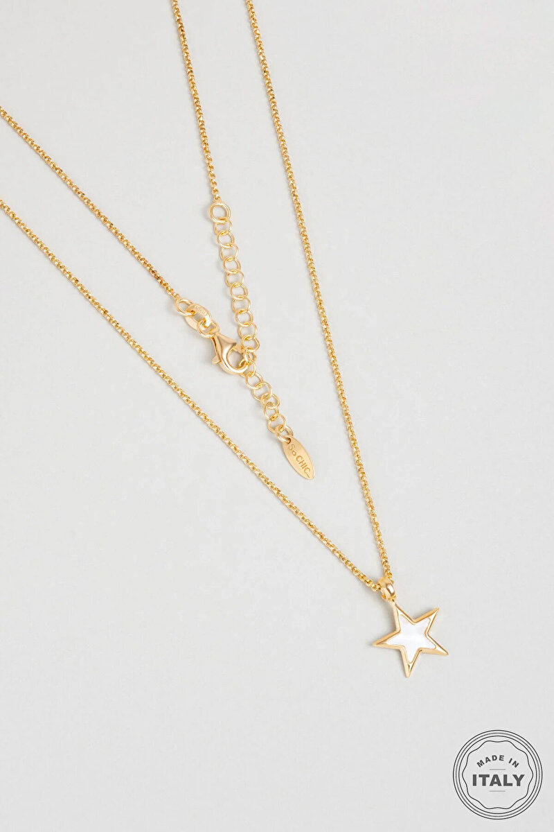 İtalyan Yıldızı 18 Ayar Sarı Altın Kaplama 44 Cm Gümüş Kolye 5160014644