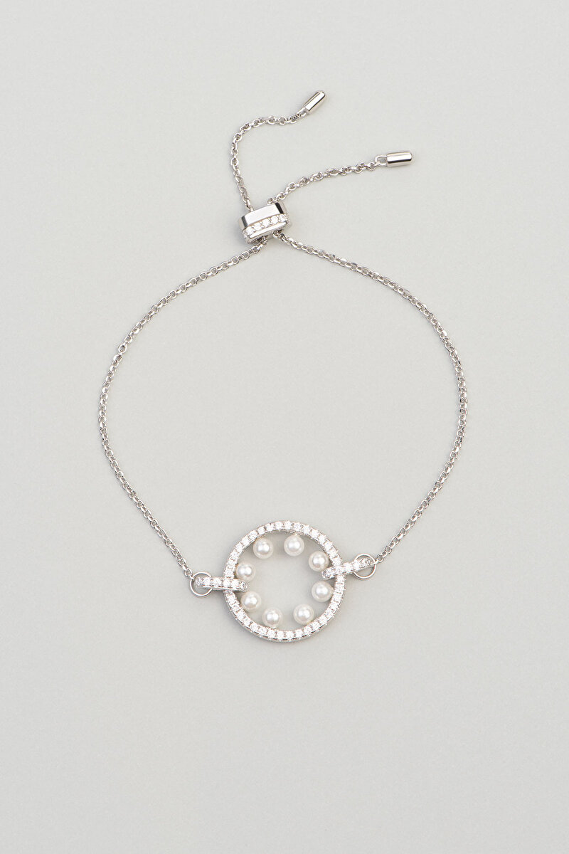 İnci Tanesi 18 Ayar Beyaz Altın Kaplama Gümüş Ayarlanabilir Bileklik ...